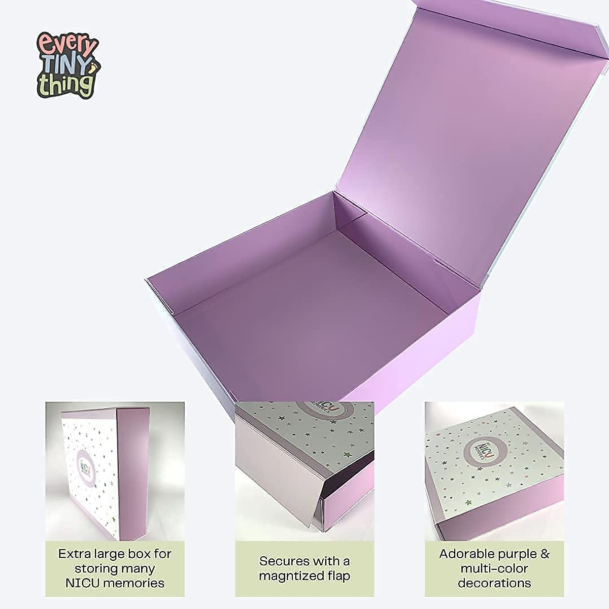 "My NICU Memories" Keepsake Box - Magnet Closure Box for Storing NICU Memorabilia (White, Large)