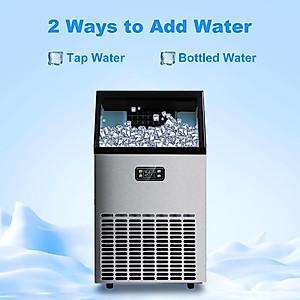 Techomey Commercial Ice Maker, 99Lbs/24H Under Counter Ice Machine, Auto-Clean Freestanding Ice Maker Machine with Fast Making Ice, Stainless Steel, Silver