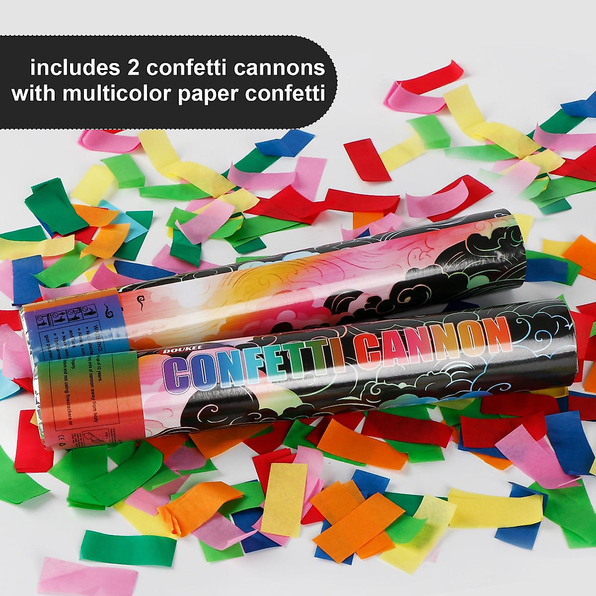 Biodegradable Confetti Cannon Poppers, DOUKEE Multicolor Confetti Shooter, Party Popper 2PK for Celebration, Birthday, Graduation, New Year's Eve Party
