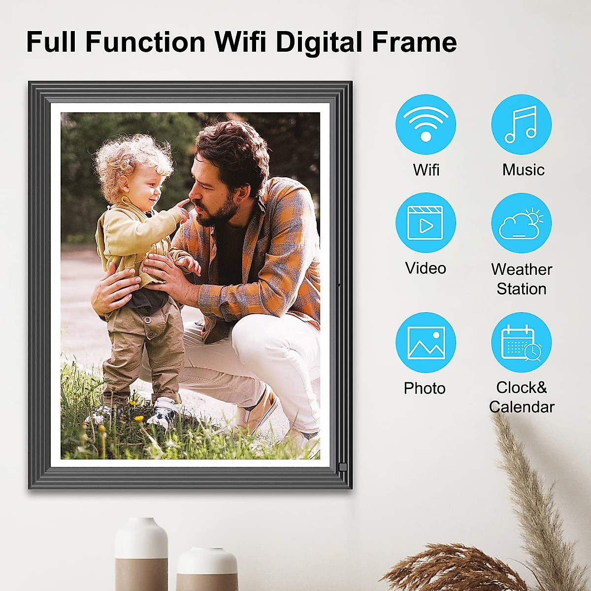 Digital Picture Frame 15-Inch Large Digital Photo Frame - 32GB WiFi Fullja Smart Frame, Remote Control, Full Function, Share Photos via App Email, Unlimited Cloud Storage, Wall Mounted for Home Decor