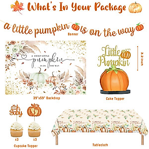 Hombae Little Pumpkin Baby Shower Decorations, Thanksgiving Fall Themed Baby Shower Decorations, A Sweet Little Pumpkin is On The Way Backdrop Banner Balloon Tablecloth Cake Cupcake Topper 169PCs