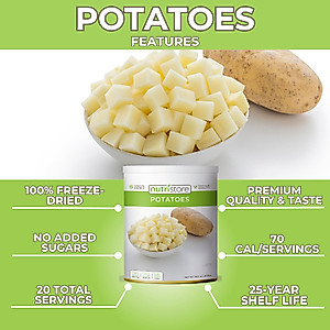 Nutristore Freeze Dried Potatoes | Premium Vegetables for Long Term Storage, Camping Meals or Recipes | Emergency Survival Canned Food Supply | Bulk #10 Can Veggies | 25 Year Shelf Life | 20 Servings