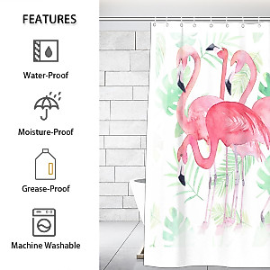 Aglebo Watercolor Flamingo Tropic Leaves Shower Curtain Fabric Shower Curtain Set with 12 Hooks Water-Proof 72 * 72 Inches for Bathroom Beach Caravan Hotel