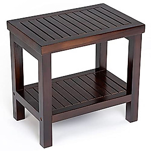 ALA Teak Classic 24 Teak Wood Shower Bath Spa Waterproof Stool Bench with Shelf Brown
