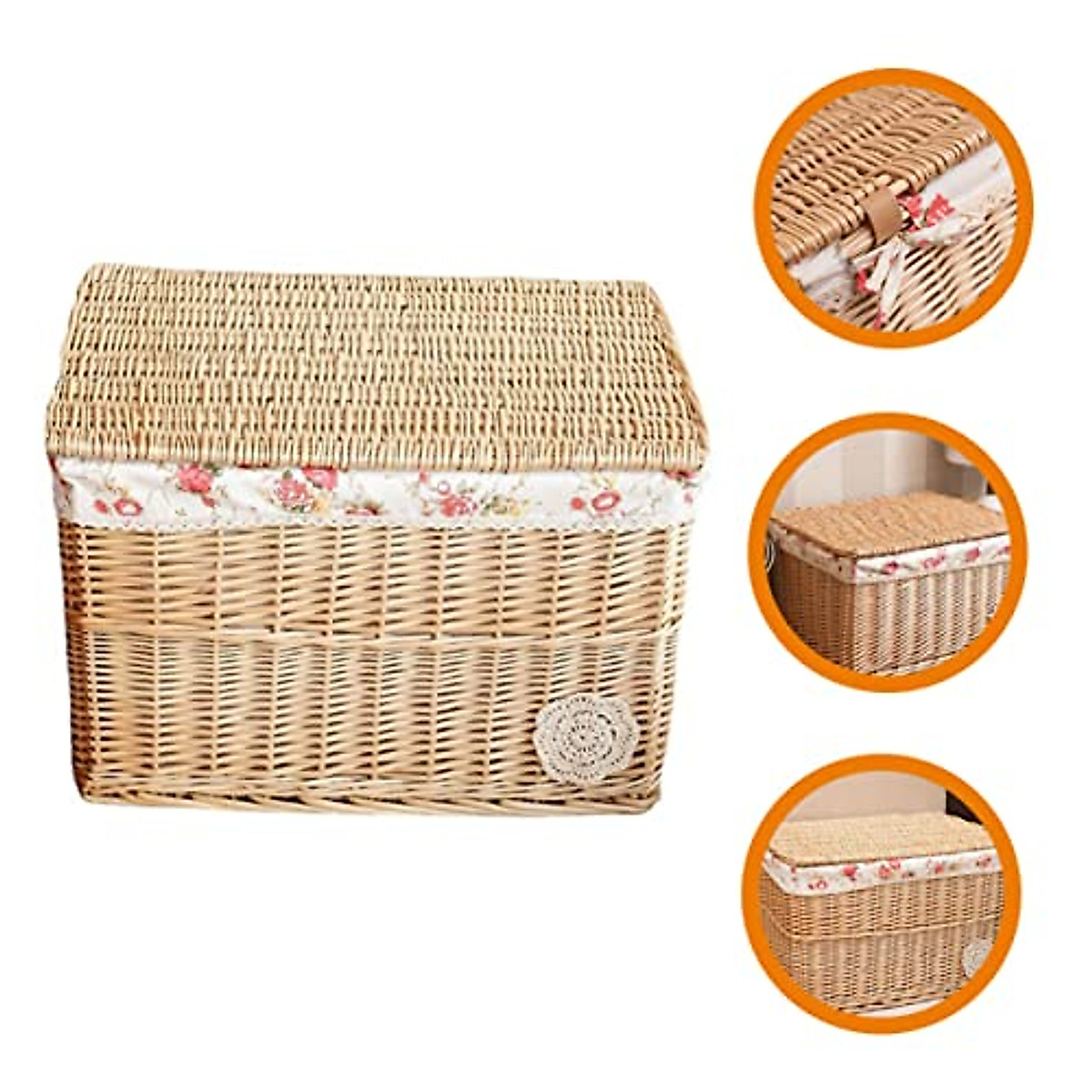 Alipis 2pcs box Rattan Cube for Liner Woven with Printed Desktop Bathroom Container Bedroom Cosmetic and Wicker Lid Bin Rectangular Flower Clo Clothes Organizer Rectangle Storage