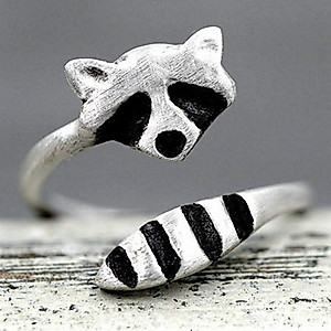Ronliy Creative Silver Color Raccoon Female Ring Cute Animal Opening Rings for Women Party Adjustable Jewelry W Sv Resizable