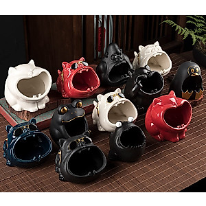 XIOU Desktop Ceramic Trash Can, Animals Garbage Can for Office Desktop, Small Bucket for Home Indoor Decoration, Cute Mini Tabletop Wastebasket (Dog-b (White))