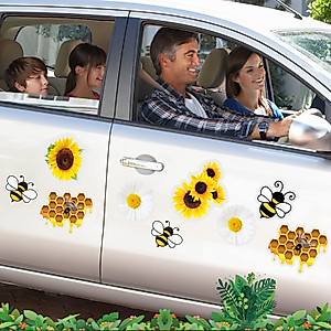 Hoteam 12 Pieces Car Magnets Sunflower Magnet Bee Honeycomb Daisy Flower Bee Magnets Cute Reflective Waterproof Honeybee Magnetic Stickers for Refrigerator Vehicles Whiteboard Locker Fridge Decor
