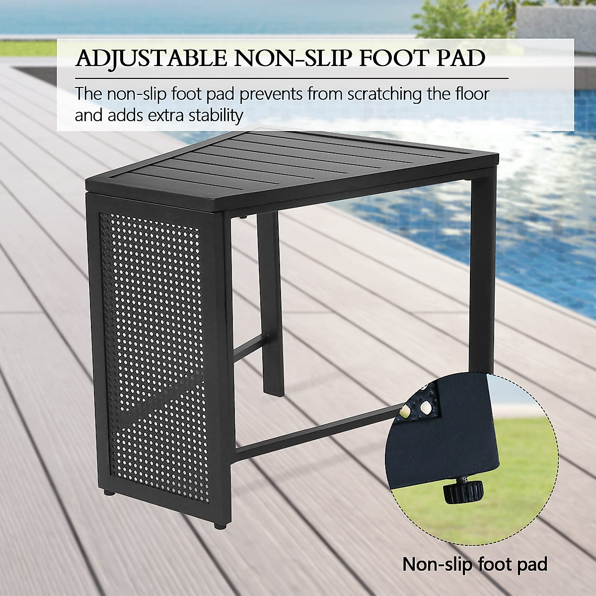 Ulax furniture Outdoor Side Table Patio Accent End Metal Slats Top Table