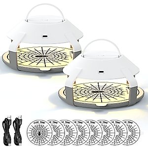 Rechargeable Flea Traps for Inside Your Home 2 Pack, Upgrade Indoor Electric Flea Trap with LED Light, Flea Insect Infestation Treatment Trap for Home and Garage W/8 Sticky 6.5” Disc Refills