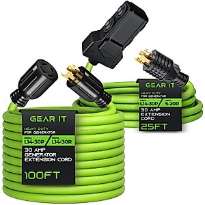30A Generator Cord and 30A to Duplex 5-20R Outlets