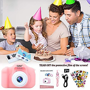 OZMI Upgrade Kids Selfie Camera for Girls, Children HD Digital Video Camera for Toddler, Christmas Birthday Gift for Girl Age 3-12, Toy Camera for 3 4 5 6 7 8 9 10 Year Old Girl with 32GB SD Card-Pink