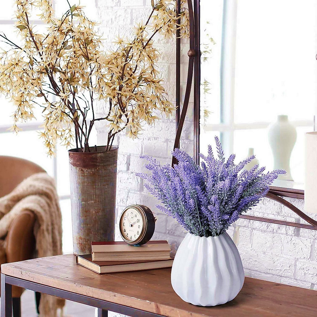 PASYOU 6Pcs Artificial Lavender, Plastic Flowers Plants Faux Simulation Wedding Indoor Outdoor Bridal Bouquet Home Garden Office Kitchen Bathroom Balcony Wedding Arrangement Decoration Purple