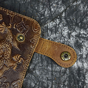 LUUFAN Men's Genuine Leather Long Wallet Chain Wallet Card holder Wallet with Coin Pocket (Dragon)