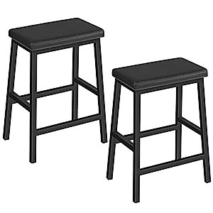 HOOBRO Bar Stools, Set of 2 Bar Chairs, PU Leather Upholstered Breakfast Stools, Easy Assembly, Suitable for Kitchen, Bar, Dining Room, Black BB01MD01