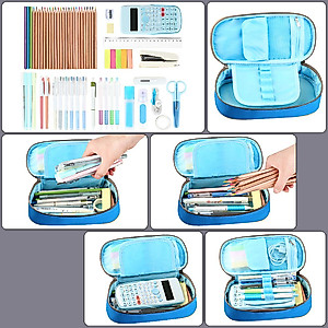 Homecube Pencil Case Big Capacity Pencil Bag Makeup Pen Pouch Durable Students Stationery With Double Zipper Pen Holder for School/Office, Blue
