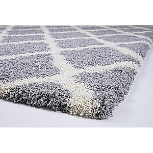 Pierre Cardin Luxury Shag/Flokati Collection Trellis Rug Design Abstract Area Rugs for Living Room, Bedroom, Kitchen Patterns Accent Contemporary Area Rugs (8' x 10', Gray/Light Gray)