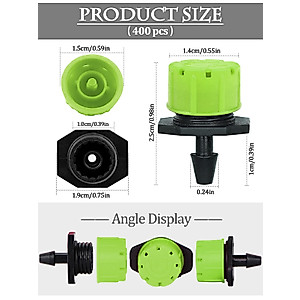 Kalolary 400Pcs Adjustable Irrigation Drippers Parts, 1/4 Inch Automatic Irrigation Anti-Clogging Emitters Micro Ffittings for 4mm/7mm Watering System Drippers Garden Supplies(Green)