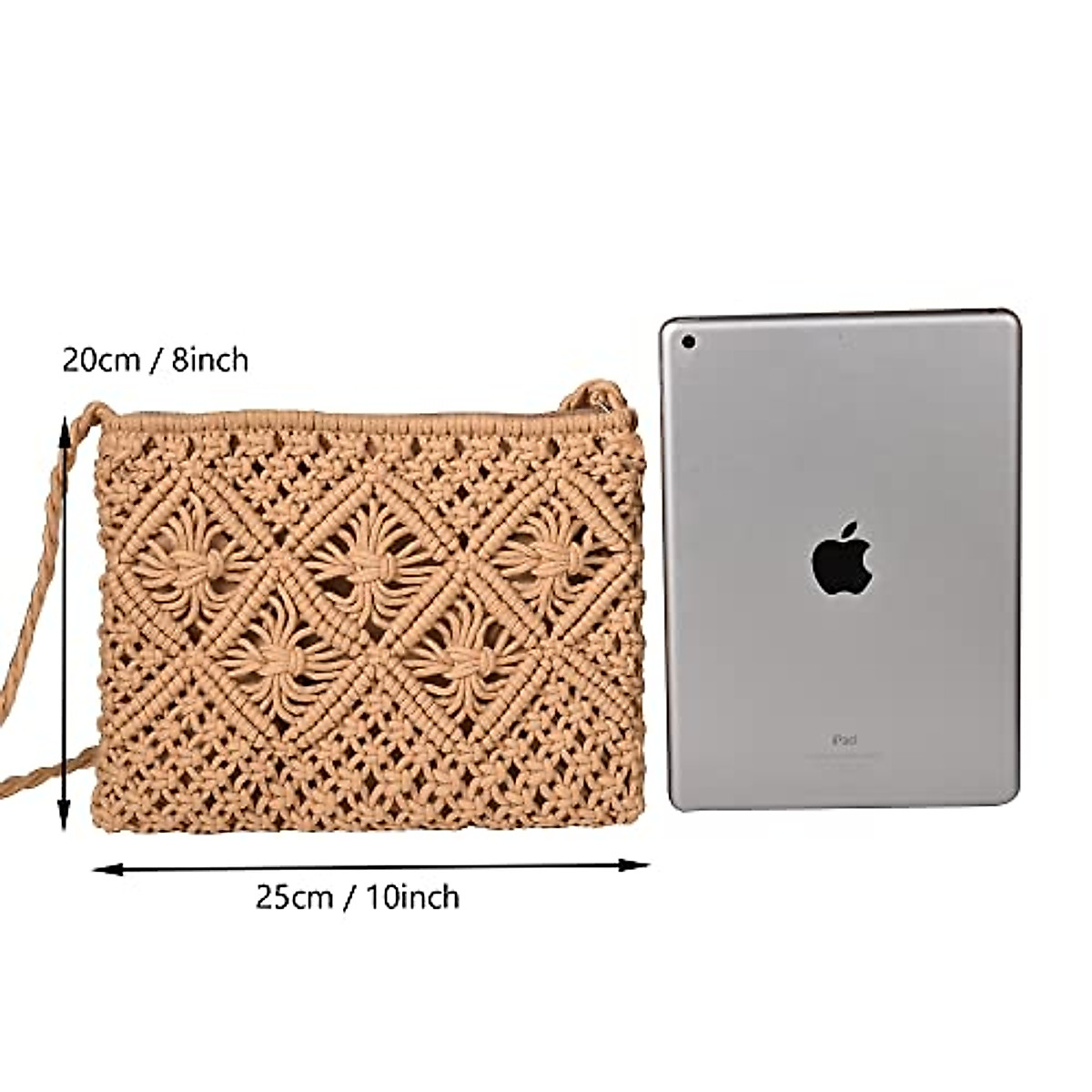 Eiyye Boho Crossbody Handbag Summer Beach Purse Crossbody, Boho Envelope Clutch Crochet Handmade Purse with Tassel, Khaki