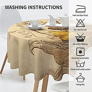 Vintage Bee Sunflower Tablecloth Round Washable Table Cover for Kitchen Dining Picnic Party Indoor Outdoor Table Mats 60 inch
