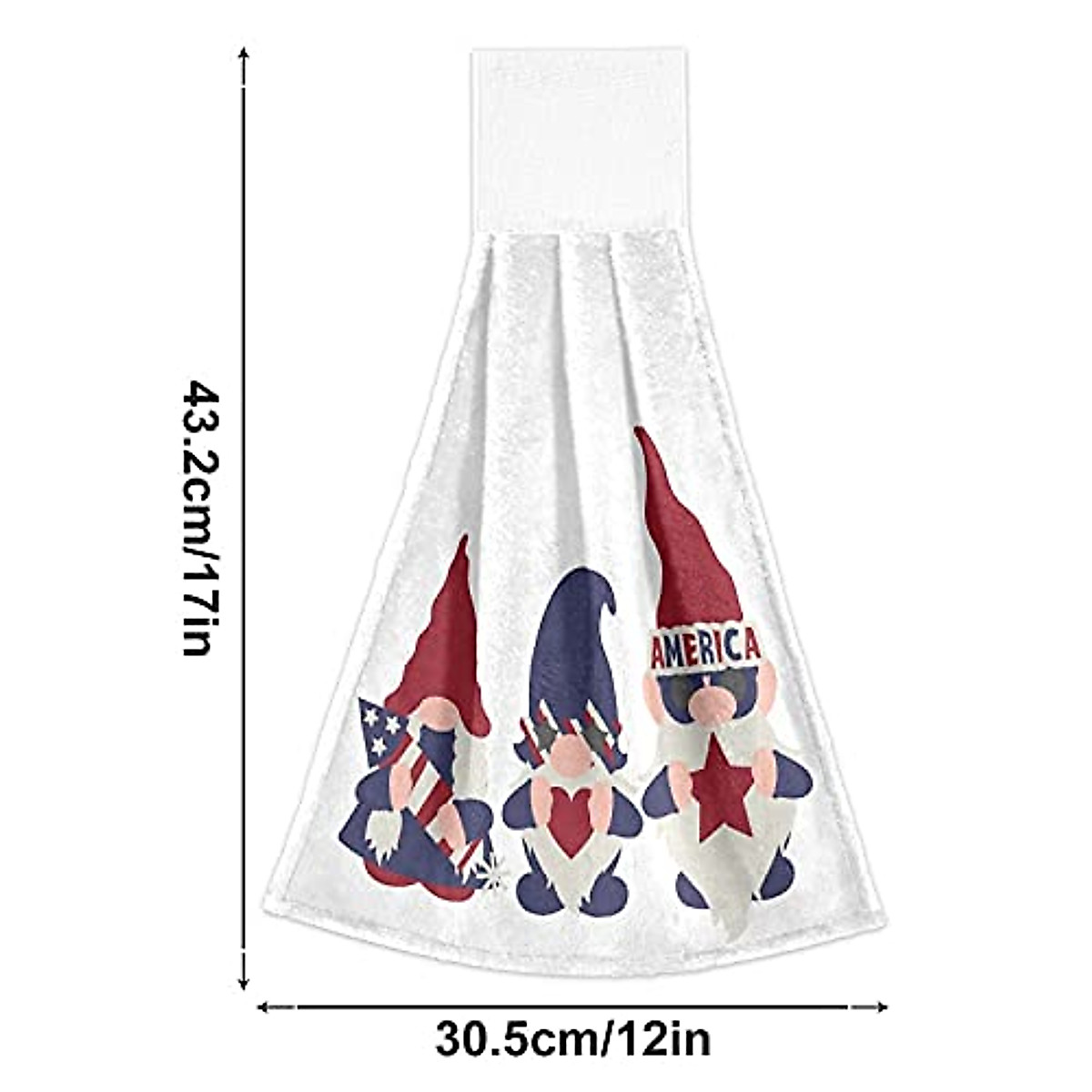 KOCOART Independence Day Kitchen Hand Towels Patriotic Gnomes Hanging Tie Towel 4th of July Dish Towels with Loop 2PCS, Soft Super Absorbent Fingertip Tie Towel Tea Dish Cloths for Bathroom