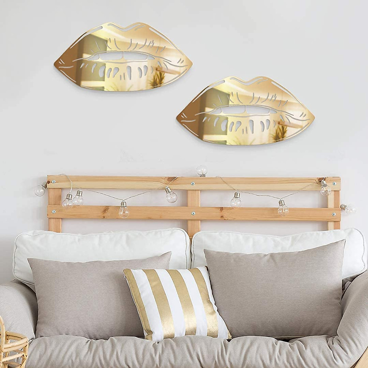 Mirror Lips 3D Wall Art - Ready to Hang Acrylic Wall Decorations for Bedrooms, Dorms, Living Rooms & More - Hand Assembled & Made in The USA - Modern Home Decor (16"W x 8"T, Gold)