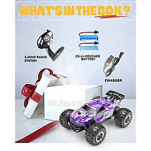 BEZGAR TM202 Toy Grade 1:20 Scale Remote Control Car,2WD Top Speed 15 Km/h Electric Toy Off Road 2.4GHz RC Monster Vehicle Truck Crawler with 2 Rechargeable Batteries for Boys Kids and Adults