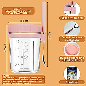 AYGXU 6PCS Overnight Oats Containers with Lids and Spoon,14 oz Wide Mouth Mason Jars for Overnight Oats, Glass Food Storage Containers for Salads Yogurt Cereal Milk On The Go（with Recipe Book）