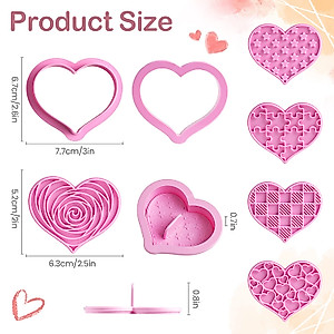 FVVMEED 6 Pieces Valentine's Day Heart Shape Plastic Biscuit Cutters Cookie Stamps Plunger Cutter Fondant Molds Embossing Spring Mold Press Cupcake Gum Paste Sugar Craft Decorating Baking Tool