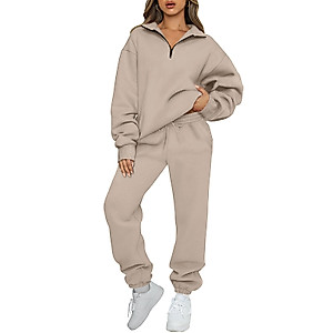AUTOMET Womens Winter 2 Piece Thanksgiving Outfits Long Sleeve Sweatsuits Half Zip Sweatshirts with Sweatpants