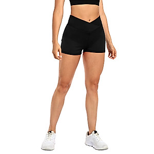YOFIT Womens Cross Waist Workout Shorts 5" Scrunch Booty Shorts Butt Lift High Waist Yoga Shorts Black M