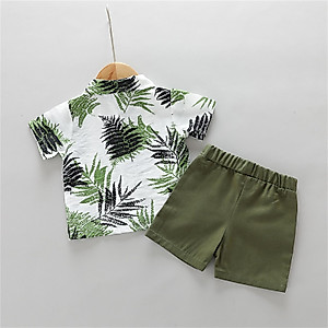 PATPAT Baby Boy Short Sleeve Shirt Shorts Set Summer Holiday Set Baby Boy Plaid Outfits Tropical Outfits 12-18 Months
