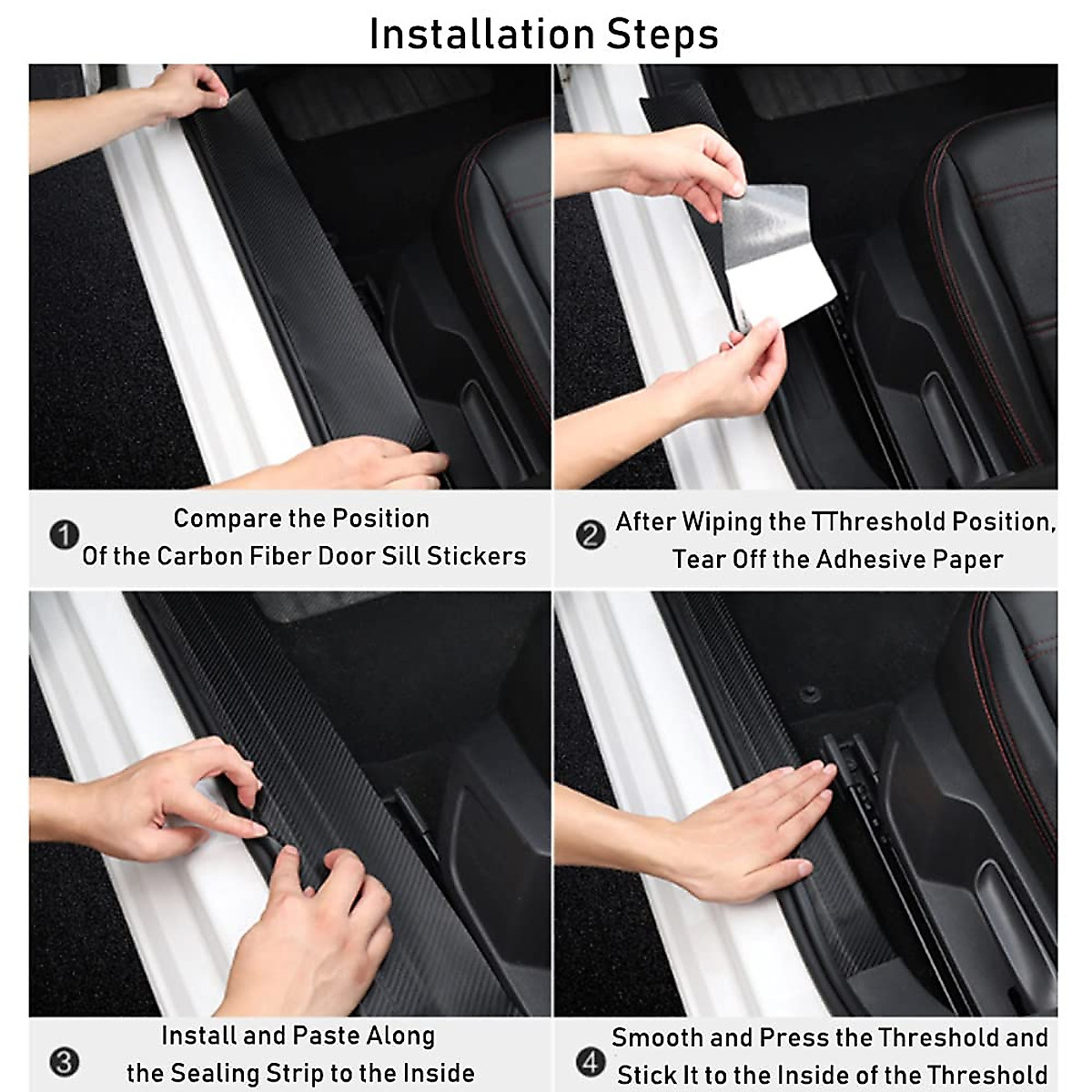 WoshocK 5PCS for Volvo Car Door Sill Plate Protectors, Self-Adhesive Carbon Fiber Vinyl Reflective FrontRear Door Sill Scuff Plate Guard Welcome Door Step Protector for Volvo