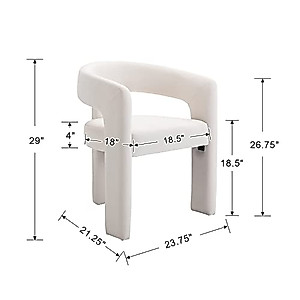 Wahson Set of 3 Velvet Fabric Upholstered Open-Back Dining Chairs, Modern Kitchen Armchair for Dining Room, Ivory