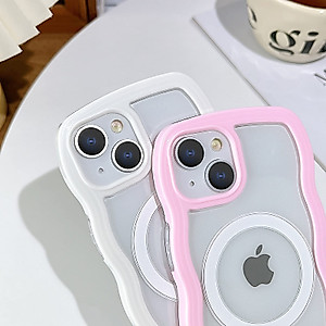 Yeddabox Compatible for iPhone 13 Case with Magsafe, Wave Magnetic Phone Case Cute Water Ripple Candy Colors Frame Shockproof for iPhone 13 Phone Case for Women 6.1 Inch - White