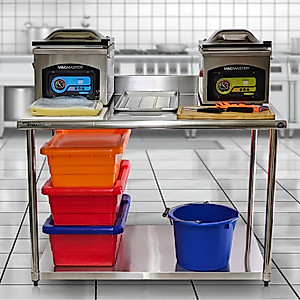 Vacmaster 36" x 48" Stainless Steel Workstation & Prep Tables with Adjustable Under-Shelf, Heavy Duty NSF Commercial Tables for Restaurant, Hotels, Lodges, and Home