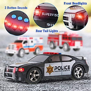 Liberty Imports 3-in-1 True Hero Emergency Rescue Vehicles Kids Toy Cars Playset - Ambulance, Fire Truck and Police Car with 3-Button LED Light and Sound Effects