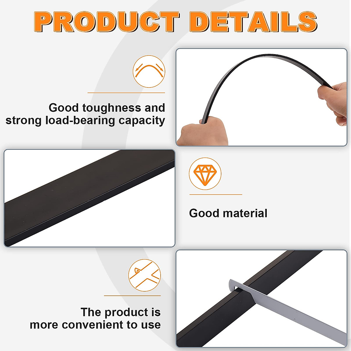 Epakh 4-Piece PVC Black Hanging File Folder Rails with 8 Clips, 1 x 0.75 x 0.75 Inches (Hooks), 15.75 x 0.59 x 0.13 Inches (Rails), Office, Home Use
