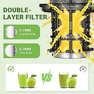 AMZCHEF Whole Fruit Juicer Machines, 80MM Large Feeding Chute Slow Masticating Juicer, Powerful Cold Press Juicers with Upgrade Auger, Double-Layer Filter, Retro Toggle Switch (Light black)