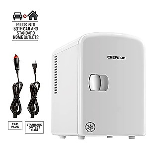 Chefman Mini Portable Personal Fridge Extra-Cold Or Warm, Compact Storage for Skin Care, Formula, Or Snacks, Fits 6 12-oz Cans, Lightweight 4-Liter Capacity, White