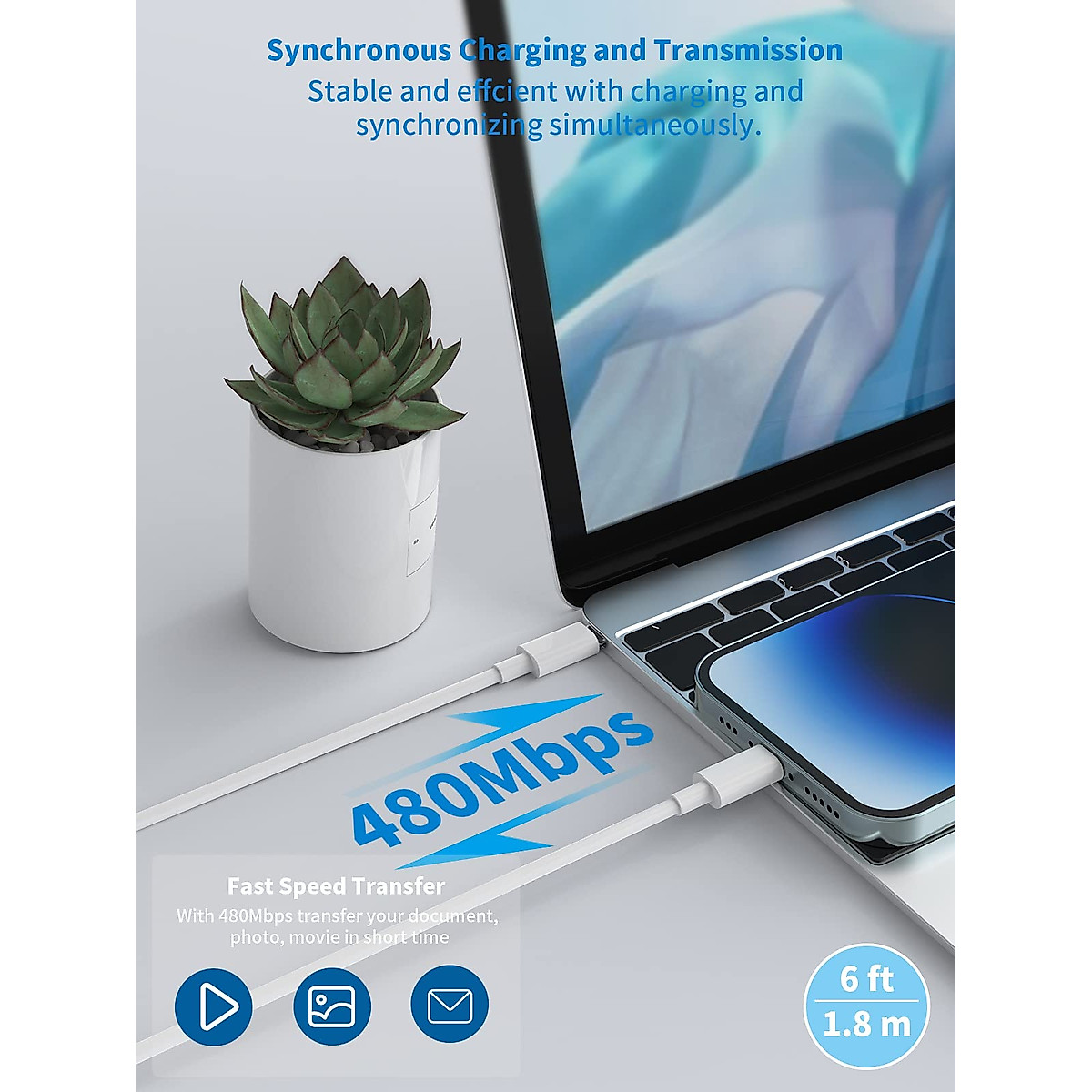 iPhone 15 Charger, 2-Pack USB C Charger, 20W USB C Fast Wall Charger with 6 ft USB-C Cable, USB C Charger Block for iPhone 15 Plus/15 Pro/15 Pro Max,iPad 10,iPad Pro,iPad Air 5/4,iPad Mini 6,Galaxy