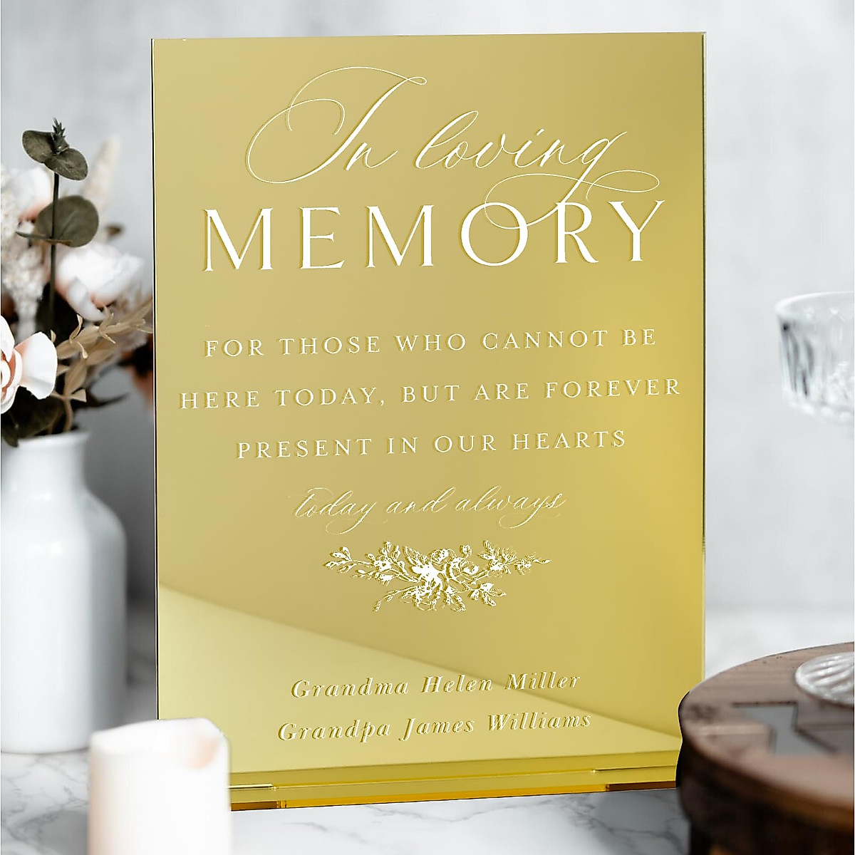 JINMURY 8x10 Inch Gold Acrylic Sign with Stand | 5 Pack Blank Acrylic Table Signs and Base for DIY Wedding Table Numbers, Wedding Signage, Events& Parties