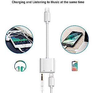 [Apple MFi Certified] 2 Pack Headphone Adapter for iPhone,iPhone Headphones Adapter 2 in 1 Lightning to 3.5mm AUX Audio + Charger Splitter Compatible with iPhone 14 13 12 12 Pro 11 XS XR X 8 7 iPad