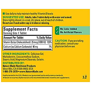 Nature Made Vitamin D3 1000 IU (25 mcg), Dietary Supplement for Bone, Teeth, Muscle and Immune Health Support, 300 Tablets, 300 Day Supply