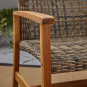 GDFStudioOutdoor 3 Piece Wood and Wicker Club Chairs and Side Table Set, Gray