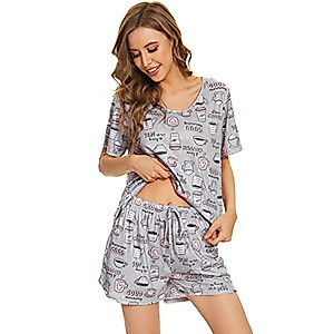 Fuezosst Womens Pajama Sets Short Sleeves 2 Pieces Lounge Outfits Set with Pockets