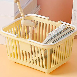 SIXRUN Mini Storage Basket Multifunctional Compact Plastic Organizer Basket with Handle for Desk Mini Storage Basket (Yellow)