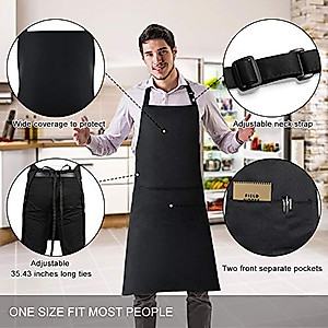 Jubatus 2 Pack Bib Aprons with 2 Pockets Cooking Chef Kitchen Apron for Women Men, Black