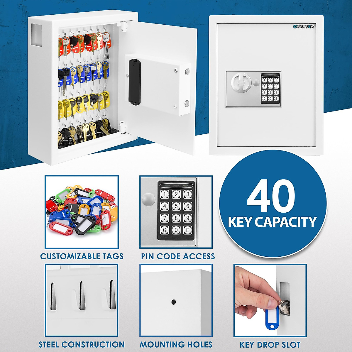 Barska Digital Electronic Keypad Lock Wall Mount 40 Key Cabinet Safe Ideal for Home Hotels Schools & Businesses
