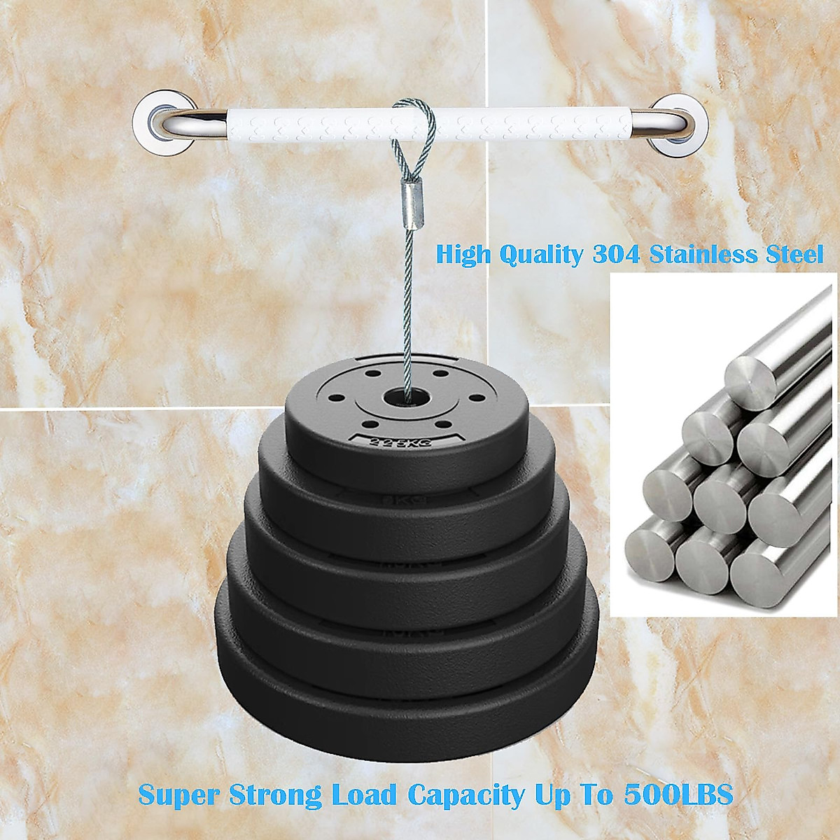 Shower Handle 2 Pack, WIENOLOA Grab Bars for Bathtubs and Showers, 12 inch Safety Bathroom Grip, Balance Assist for Handicap Elderly Seniors Pregnant Children Stainless Steel Hand Rail Shower Armrest